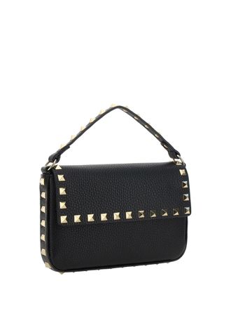 Valentino Garavani Womens Rockstud Mini Pouch Nero Calf Leather Bos Taurus Shoulder Bags