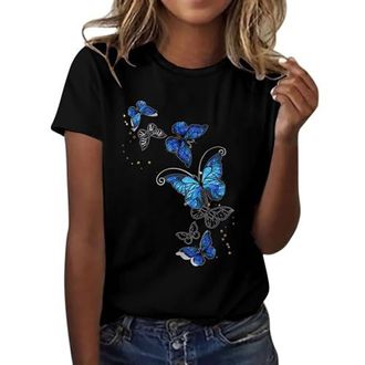 Generico T-shirt pour femme &agrave; manches courtes d&eacute;t&eacute; basique blanc &agrave; col rond en coton classique &eacute;l&eacute;gant avec imprim&eacute; Chemises mode confortable Tops originaux Ha