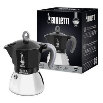 Bialetti Moka Induction, Cafetière Moka, Convient à Tous Les Types de Plaques de Cuisson, 6 Tasses dEspresso (280 Ml), Noir