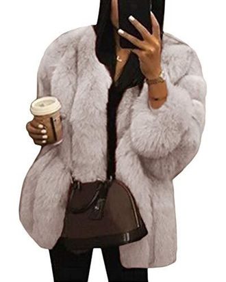 Minetom Femmes Manteau Cardigan en Peluche Manches Longues Couleur Unie Blouson Veste Outwear Casual Chaud Hiver Parka Blanc 48