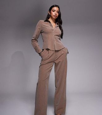 KAIIA Exclusive - Elegante Hose in Beige mit Nadelstreifen und geradem Schnitt, Kombiteil-Neutral