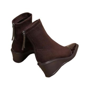 Generic GLDFW Bottines &agrave; talon compens&eacute; &agrave; bout carr&eacute; en daim avec fermeture &eacute;clair arri&egrave;re, marron fonc&eacute;, 38.5 EU