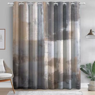 Generic Blickdichte Vorhänge Für Schlafzimmer, Thermo Verdunklungsvorhänge H 230 X B 117 cm (2Er Pack), Schallschutz, Gardinen Mit Ösen, Abstrakt Farbblöcke P