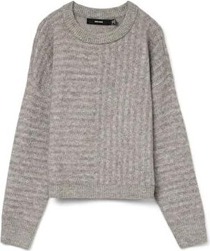 Vero Moda Vmuranus Ls Oneck Cropped Pull GA BF Tricot, Gris Clair chin&eacute;/d&eacute;tail : w. MGM, XS Femme