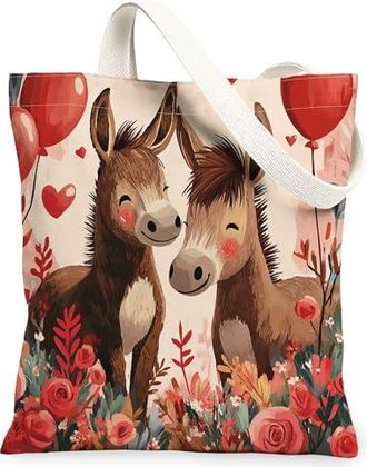 Generic Sac fourre-tout en toile de Saint-Valentin avec motif girafe pour faire du shopping, 33 x 38,1 cm, sac d&eacute;picerie r&eacute;utilisable pour femme, amoureuse, p
