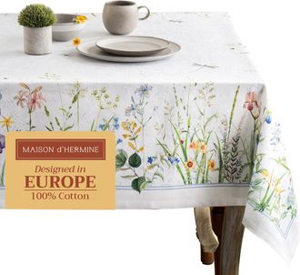 Maison d'Hermine Tischdecken, 100% Baumwolle, 140cm x 180cm dekorative, waschbare, quadratische Tischdecke, Oster-Tischdecke für Essen, Küche, Partys und Camping, Fleu