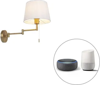 QAZQA Smarte Wandleuchte Bronze mit wei&szlig;em Schirm inkl. WLAN A60 - Ladas Deluxe