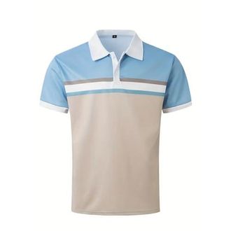 Generic Polo &agrave; manches courtes imprim&eacute; &agrave; carreaux pour homme, bleu, XXL