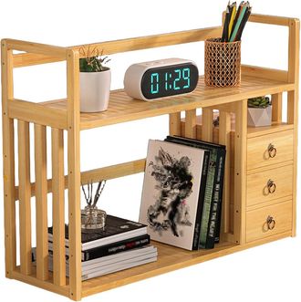 Generic Schreibtischregal Klein mit Schubladen 45 cm Höhe Schreibtisch Bücherregal Aufsatz Hohe Tragkraft Tischregal Schreibtisch für Home Office, Wohnung(Nat