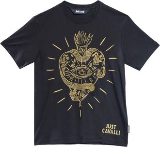 Just Cavalli Homme, Tops, Noir, Taille: XL T-Shirt Grand Coeur