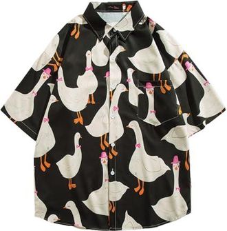 Generic Chemise des Cara&iuml;bes pour femme &agrave; manches courtes pour la plage tropicale hawa&iuml;enne boutonn&eacute;e d&eacute;contract&eacute;e hawa&iuml;enne palmier croisi&egrave;re r&eacute;tro coupe amp