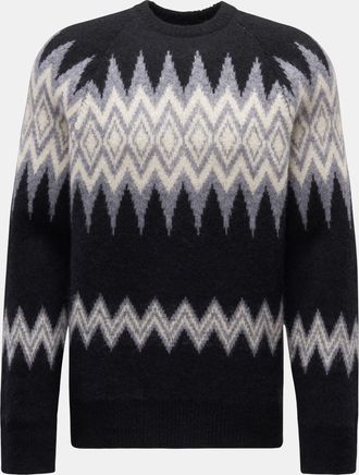 Laneus Herren - Rundhalspullover schwarz/grau/weiß gemustert