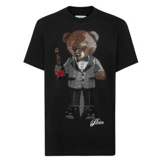 Philipp Plein Homme, Tops, Noir, Taille: S T-Shirt Col Rond Ours en Peluche