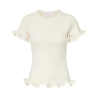 Stella McCartney Geripptes T-Shirt mit R&uuml;schensaum - - Tops - Damen - Wei&szlig; - S