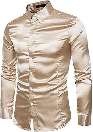 Generic Chemise brillante &agrave; manches longues pour homme, col boutonn&eacute;, chemise d&eacute;contract&eacute;e de qualit&eacute; sup&eacute;rieure, chemise douce pour la peau, haut luxueux sop