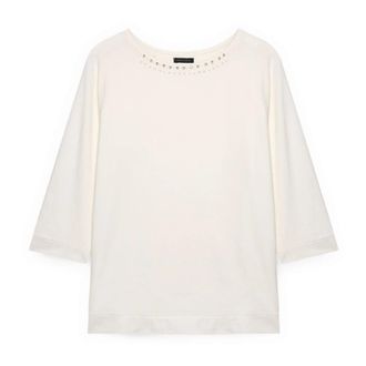 Fiorella Rubino Baumwoll-T-Shirt mit Strass und Nieten - - Tops - Damen - Wei&szlig; - M