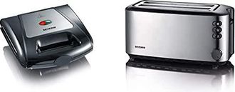 Severin Sandwich-Toaster, 3-in-1 Funktion (Sandwich-, Grill-, Waffelplatte), 1.000 W, SA 2968, EDS-geb./ schwarz & AT 2509 Automatik-Toaster (1.400 W, 2 Langs
