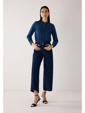 More & More Klassische Bluse feminine R&uuml;schen-Jeansbluse