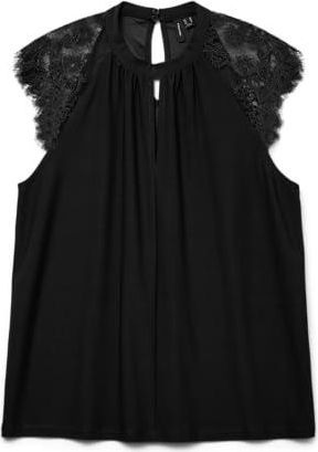 Vero Moda Vero Moda Haut pour Femme sans Manches orné de Dentelle, Noir, L