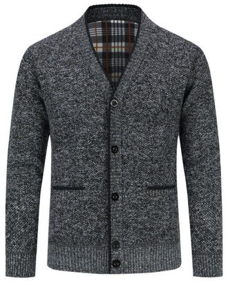 AlltheMen Cardigan Herren Strickjacke mit V Ausschnitt Grobstrick Cardigan mit Kn&ouml;pfen