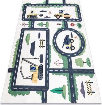 RugsX Tapis lavable bambino 2223 Ruelles, voitures pour les enfants antidérapant - crème multicolour 80x150 cm