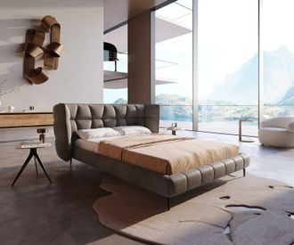 DELIFE Polsterbettgestell Capujo 140x200 cm Mikrofaser Taupe Vintage, Polsterbetten