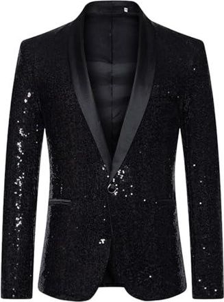 Generic Veste de costume &agrave; paillettes pour homme - Blazer &agrave; paillettes - Pour f&ecirc;te, d&icirc;ner, bal de fin dann&eacute;e, danse, sport, Noir, XXL