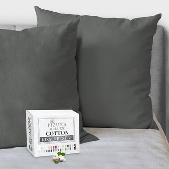 Pizuna Luxuri&ouml;ser Soft-Satin 2er Pack Kissenbezug 80x80 cm Dunkelgrau, 600 Fadenzahl Baumwolle Kissenbez&uuml;ge, 100% Langstapel Baumwolle Nur Kissenbezug (Dunke
