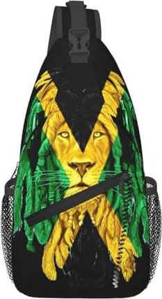 Generic T&ecirc;te De Lion Du Drapeau Jama&iuml;cain Sac &Agrave; Bandouli&egrave;re Multifonctionnel Pochette Epaule Antivol Sac Banane Pour Voyage Randonn&eacute;e Homme