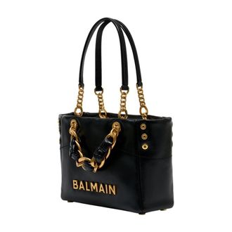 Balmain Womens Gold Chain-Link Handle Shoulder Bag Black Calfskin