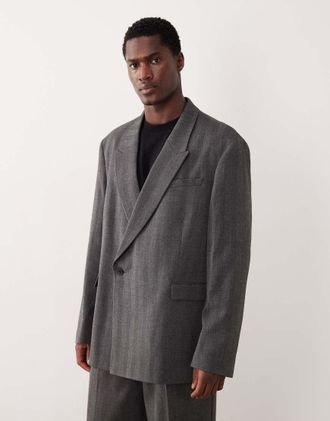 Asos Lockere Anzugjacke in Grau mit Super-Oversize-Schnitt und Fischgr&auml;tmuster