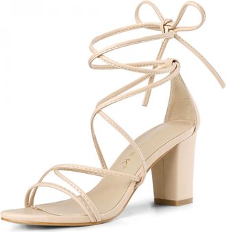 Allegra K Damen Sandalen mit Riemen zum Schnüren mit klobigem Absatz Beige 36