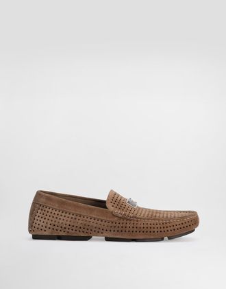 Dolce & Gabbana Dg Driver Perforated Split Calfskin Slipper - Mann Driver Und Mokassins Brown 40