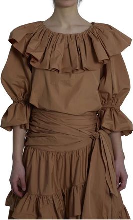 Chlo&eacute; Femme, Blouses et Chemises, Beige, Taille: 38 FR Chemisier en coton avec volants
