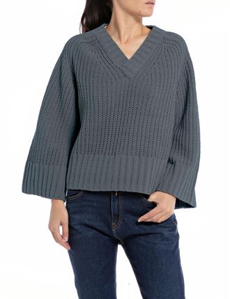Replay Damen Pullover Strickpullover, Slate Grey 222 (Grau), L