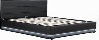 Habitat et Jardin Lit Double LED Anastasia en Simili Noir avec Coffre Rangements 180 x 200 cm | Cadre de Lit 2 Places Design | Sommier &agrave; Lattes et T&ecirc;te de Lit Inclus