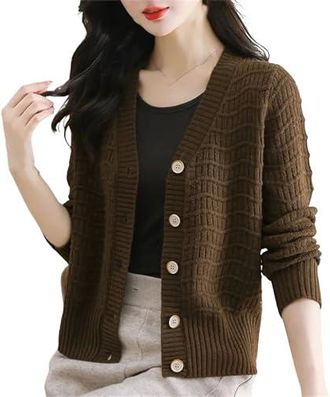 Generic Cardigan tricot&eacute; pour femme - Printemps - Tendance - Style d&eacute;contract&eacute; et &eacute;l&eacute;gant, Caf&eacute;, XXL