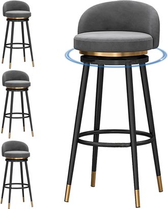 Generic Set Aus 4 Drehbaren Thekenhockern Mit Samtpolsterung Und R&uuml;ckenlehne - Blau, 65/75 cm Sitzh&ouml;he(Gray-2,75cm)