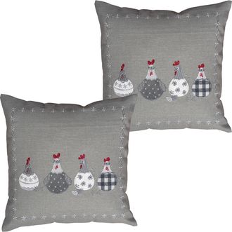 Matches 21 Kissenhüllen Tami 40 x 40 cm mit lustigem Hühner-Motiv grau Dekokissen für Landhausstil & Osterdeko