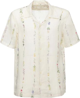 120% Lino Homme, Chemises, Multicolore, Taille: S Chemise &agrave; Manches Courtes en Lin Floral