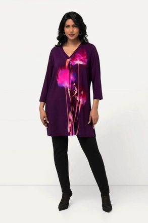 Ulla Popken T-Shirt Slinkyshirt Bl&uuml;ten A-Linie V-Ausschnitt 3/4-Arm
