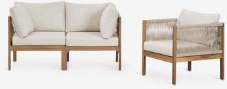 Sklum Gartenset mit zweiteiligem Modulsofa mit Armlehnen und Sessel aus Branson-Akazienholz Akazie Braun