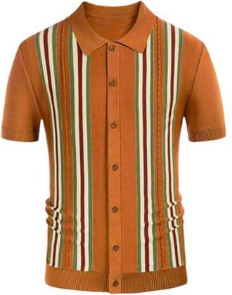 Generic Polo tricoté à manches courtes pour homme - Style décontracté - Patchwork - Cardigan boutonné, Sy0113 Marron, XL