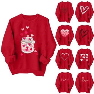 Generic Pull pour femme avec coeurs - Haut classique - Motif damour - Pour la Saint-Valentin - T-shirt &agrave; manches longues - Col rond - Pull mignon - Imprim&eacute; co