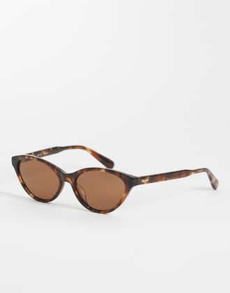 Quay Quay - Talk Nice - Schmale Cat-Eye-Sonnenbrille in Schildpatt-Optik-Brown