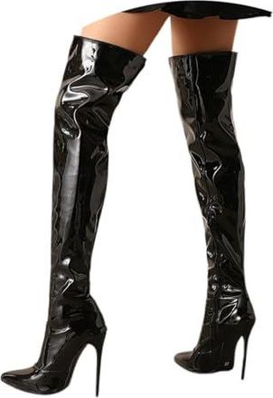 Generic Bottes hautes femme vernies &agrave; bout pointu pour soir&eacute;es et sorties nocturnes &eacute;l&eacute;gantes (Black 1, 36)
