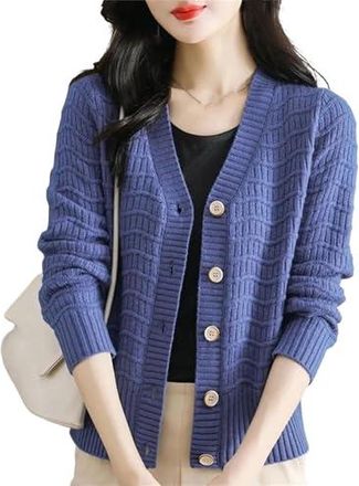 Generic Cardigan tricot&eacute; pour femme - Printemps - Tendance - Style d&eacute;contract&eacute; et &eacute;l&eacute;gant, Bleu, XXL