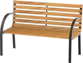 OUTSUNNY Banc de jardin 2 places style rural chic assise dossier &agrave; lattes bois naturel lasur&eacute; ch&acirc;ssis acier &eacute;poxy noir