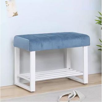 Generic Blaue 2-in-1-Schuhbank Aus Samt Mit Stauraum - Eingangsbereich Und Fußendebank Mit Metallrahmen(60 x 32 x 45 cm)