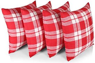 Penguin Home 3439 Kissenbez&uuml;ge, 100% Baumwolle, doppelseitig, quadratisch, mit unsichtbarem Rei&szlig;verschluss, 45 x 45 cm, 4 St&uuml;ck, Red, 45 X45 X1 cm